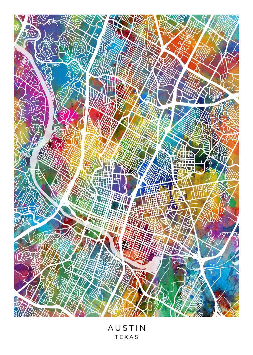 'Austin Texas Map' Poster, picture, metal print, paint by Michael ...