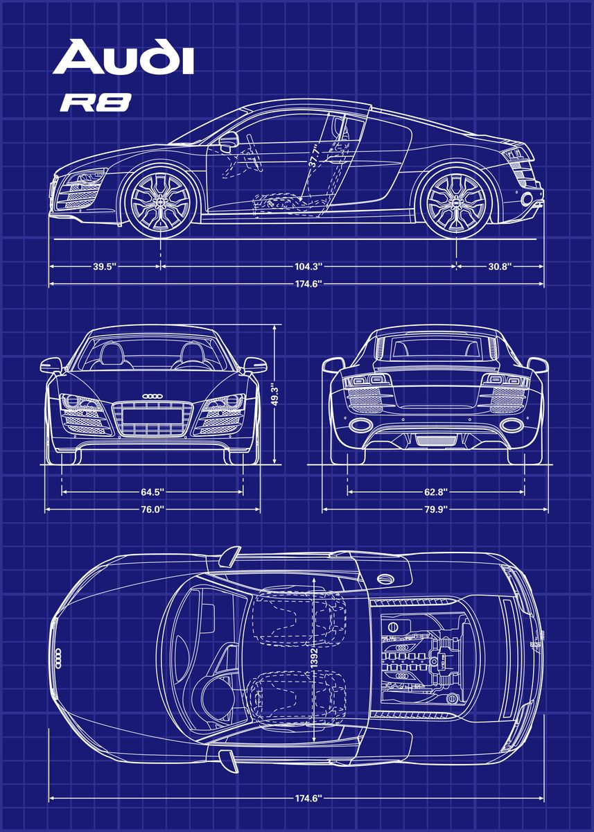 'Audi R8 2011' Poster, picture, metal print, paint by Sam Kal | Displate