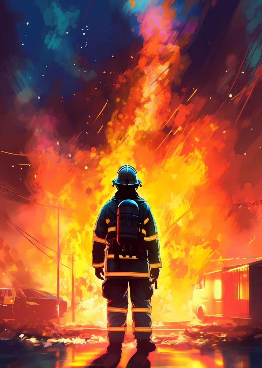 'Firefighter Flame' Poster, picture, metal print, paint by DecoyDesign ...