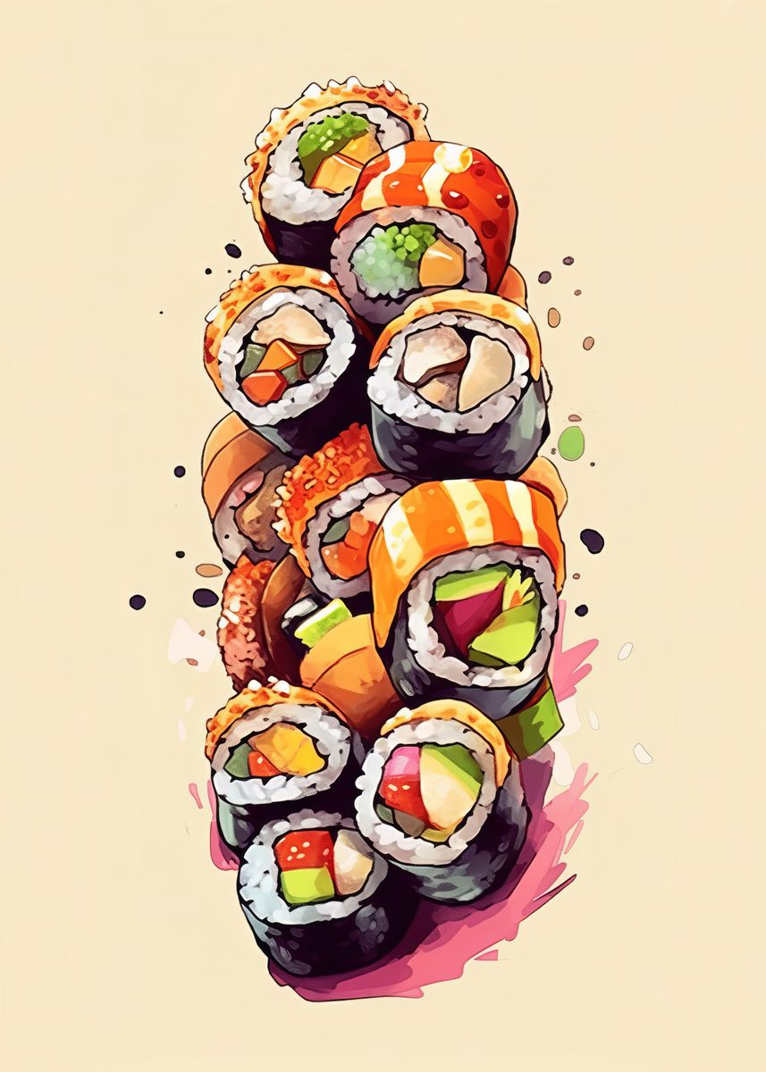 'Retro sushi' Poster, picture, metal print, paint by Graphic Japanese ...