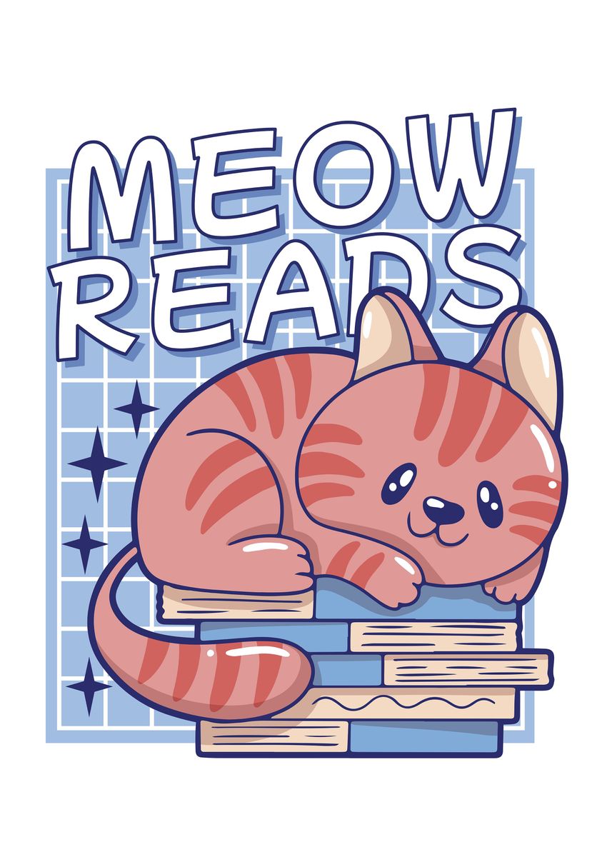 'Cat and Books' Poster, picture, metal print, paint by Cool Worker ...