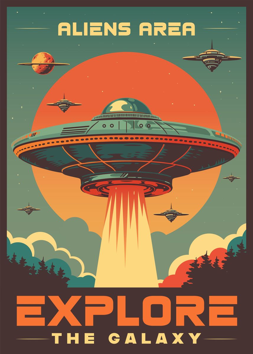 'Aliens Area UFO' Poster, picture, metal print, paint by dkDesign ...