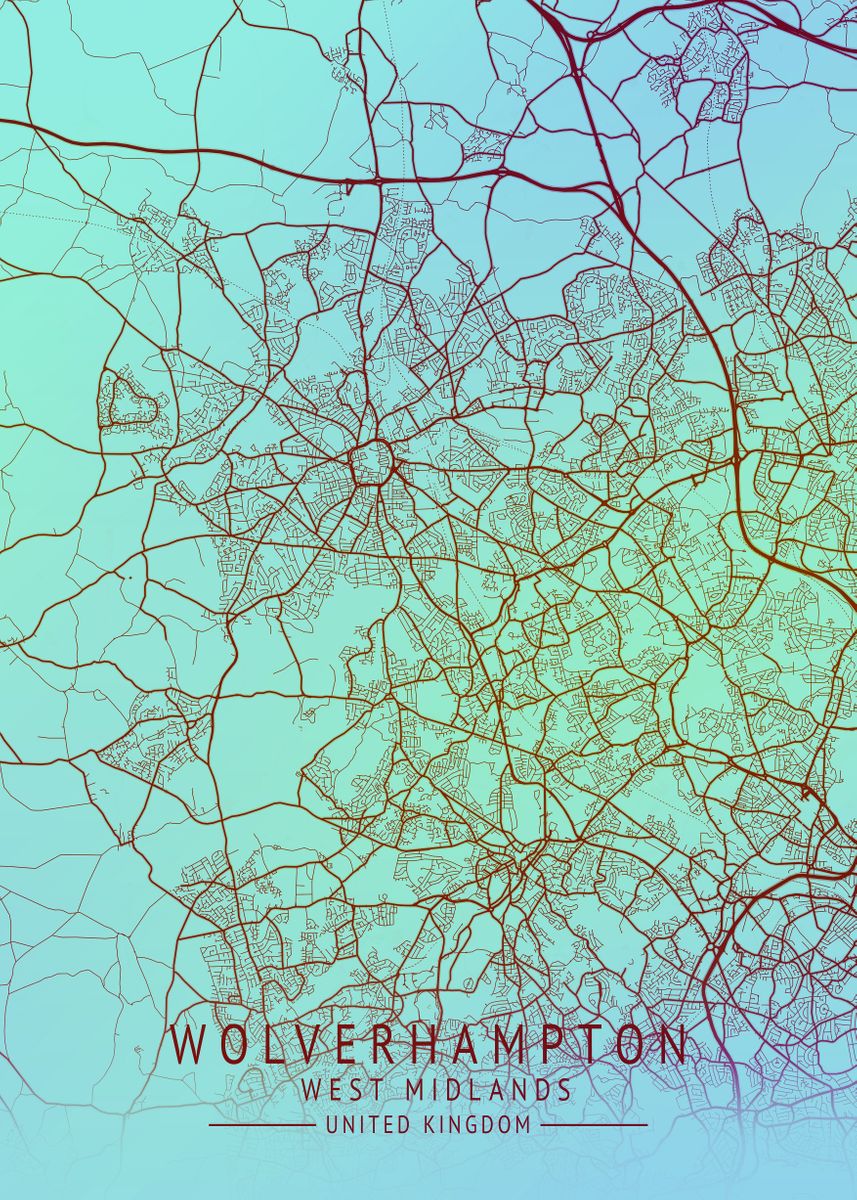 'Wolverhampton UK City Map' Poster, picture, metal print, paint by Gigi ...