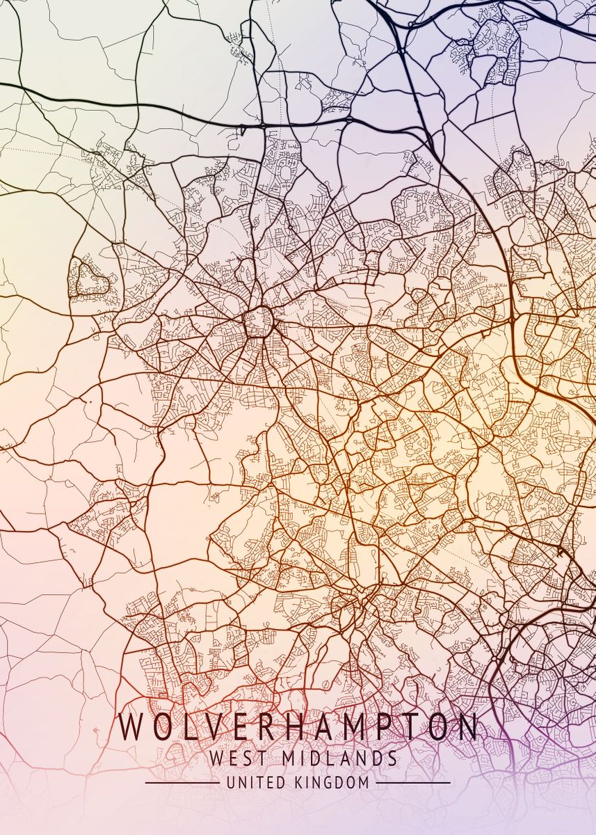 'Wolverhampton UK City Map' Poster, picture, metal print, paint by Gigi ...