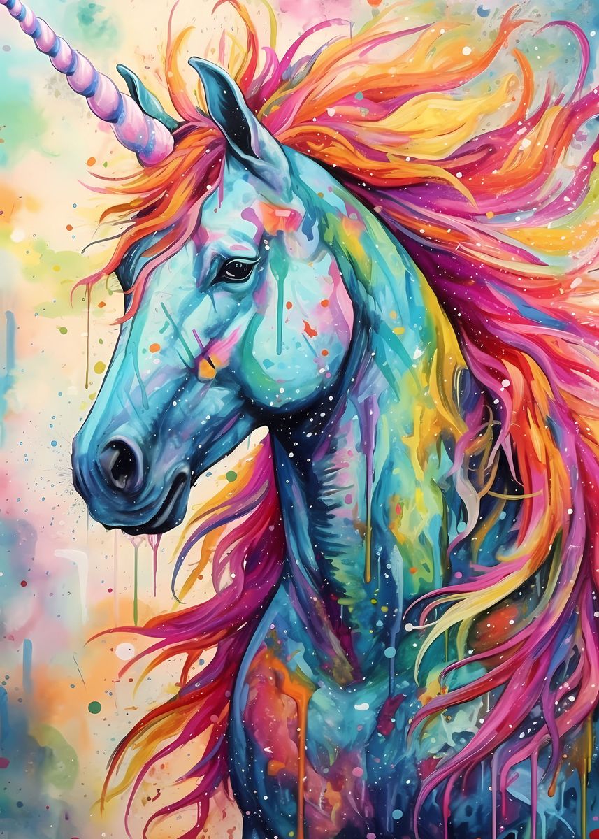 'Unicorn Colorful' Poster, picture, metal print, paint by DecoyDesign ...