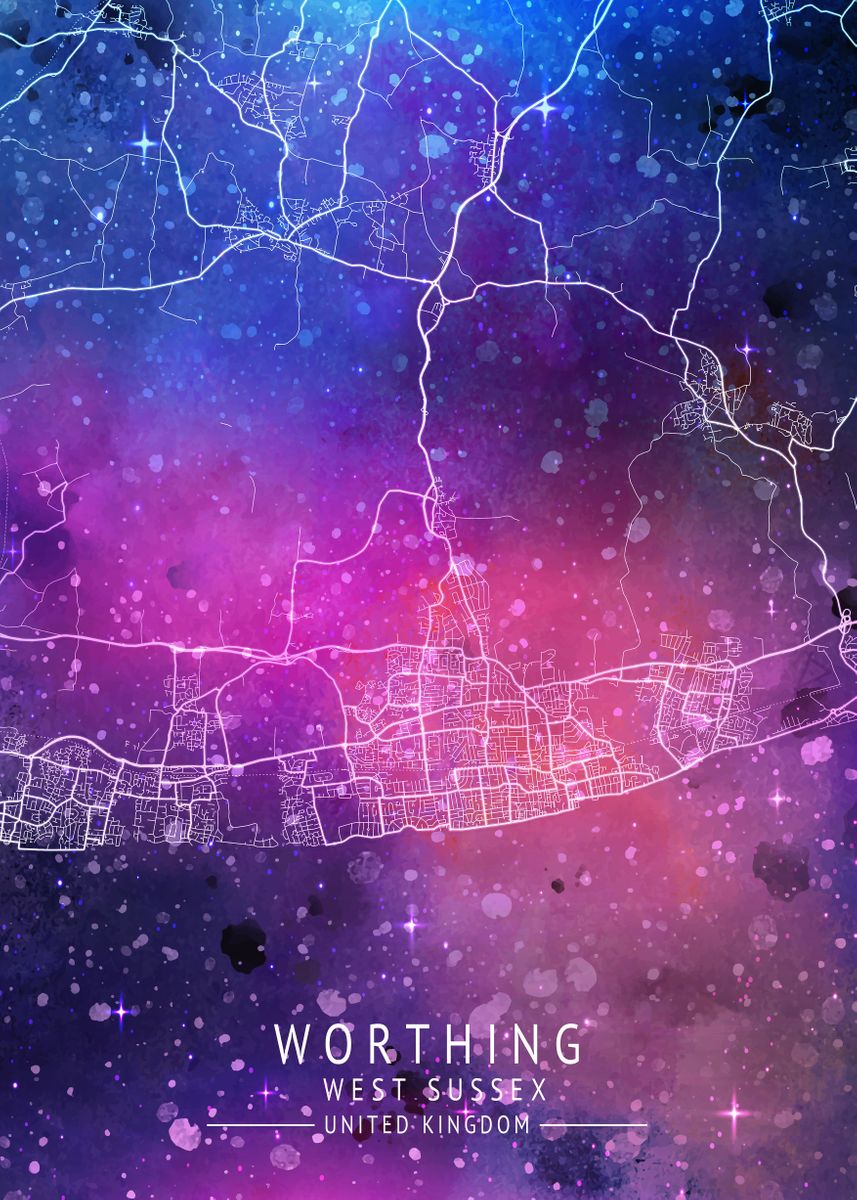 'Worthing UK City Map' Poster, picture, metal print, paint by Gigi Bgm ...