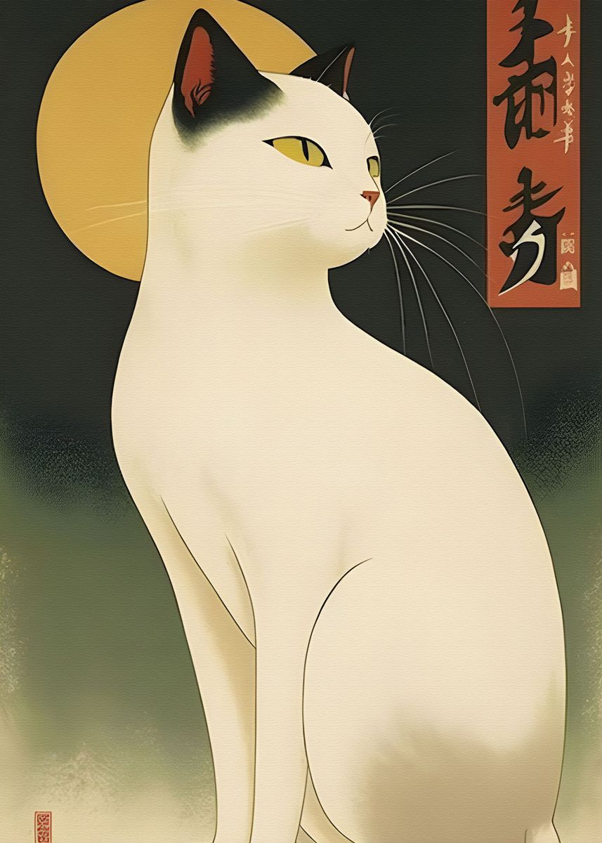 'Japanese Cat 1934 Ukiyo' Poster, picture, metal print, paint by ...
