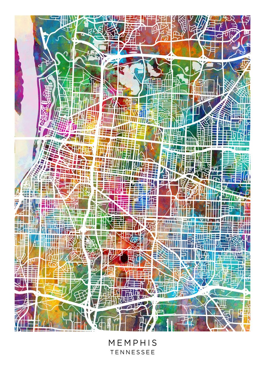 'Memphis Tennessee Map' Poster, picture, metal print, paint by Michael ...