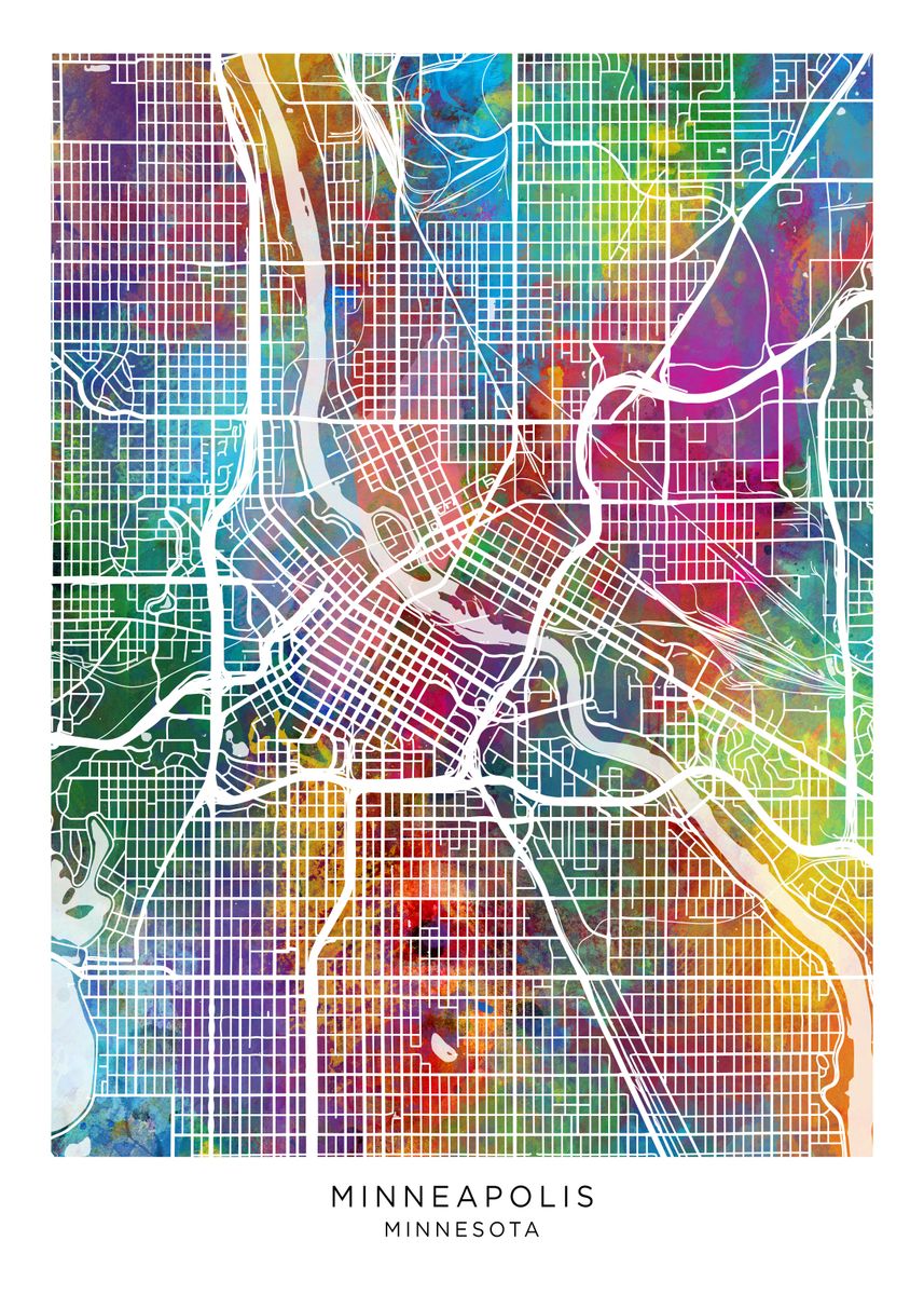 'Minneapolis Minnesota Map' Poster, picture, metal print, paint by ...