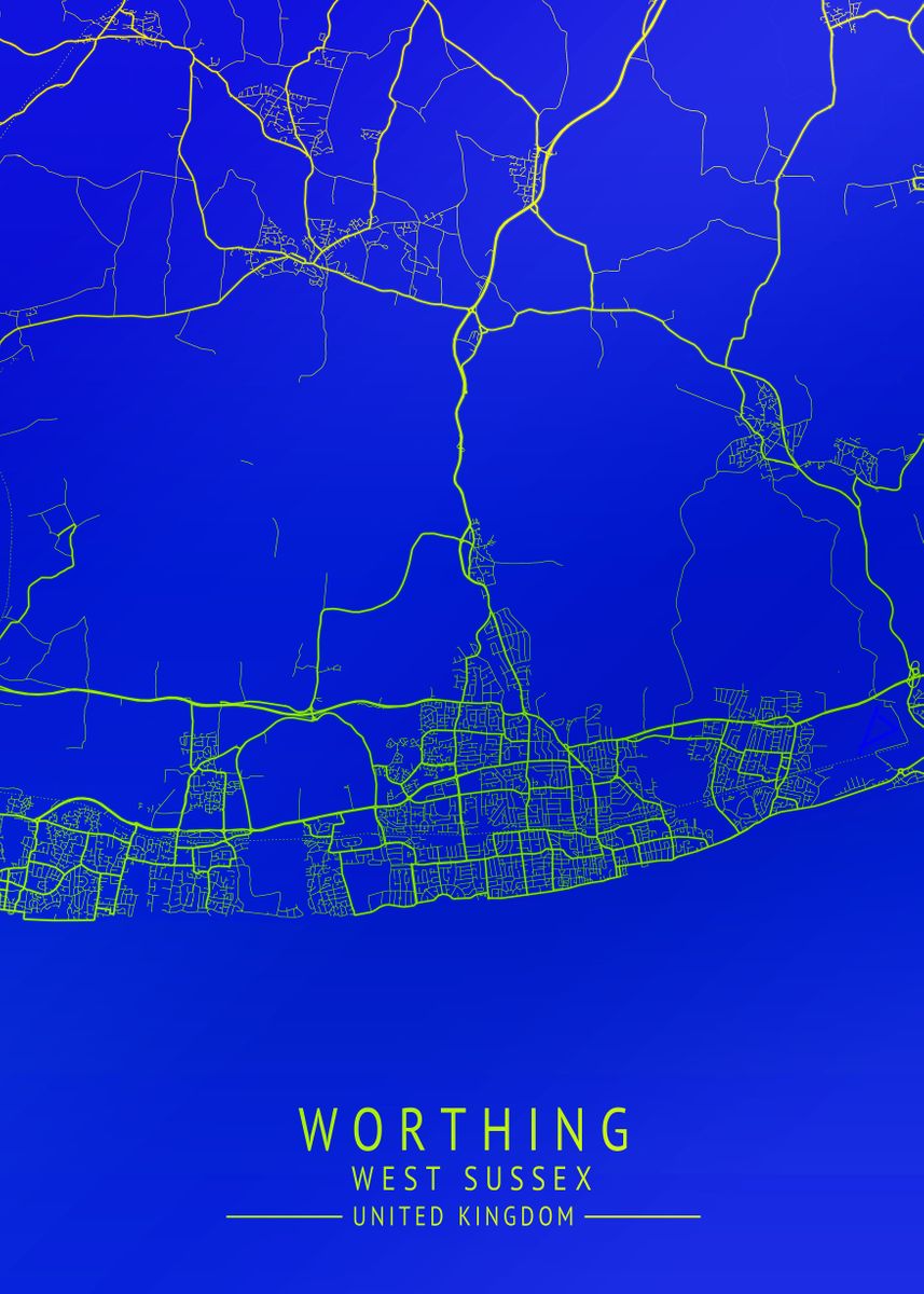 'Worthing UK City Map' Poster, picture, metal print, paint by Gigi Bgm ...