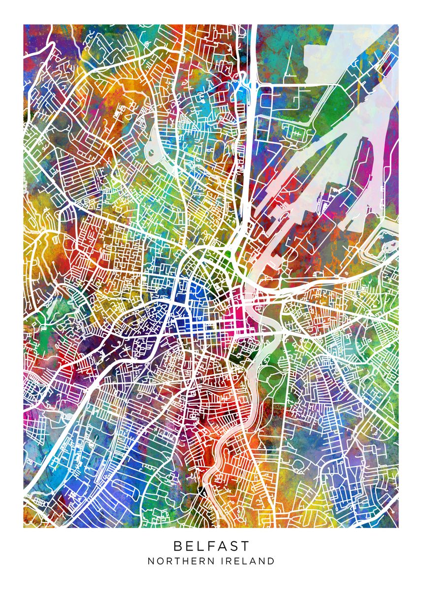 'Belfast Map' Poster, picture, metal print, paint by Michael Tompsett ...