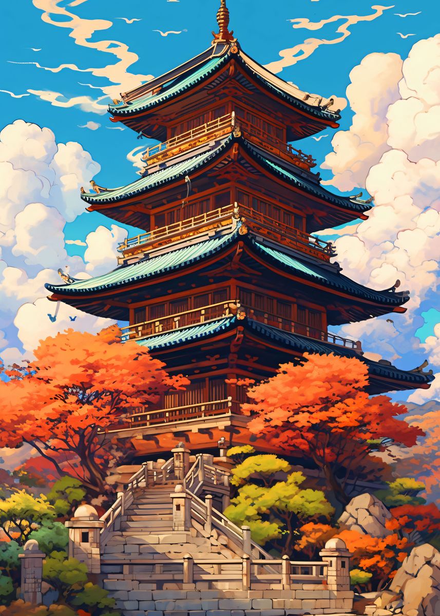 'Japan Temple' Poster, picture, metal print, paint by Conceptual ...