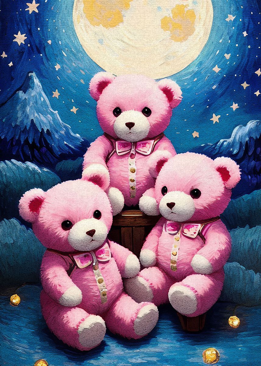 'cute pink bear art' Poster by erma wati | Displate