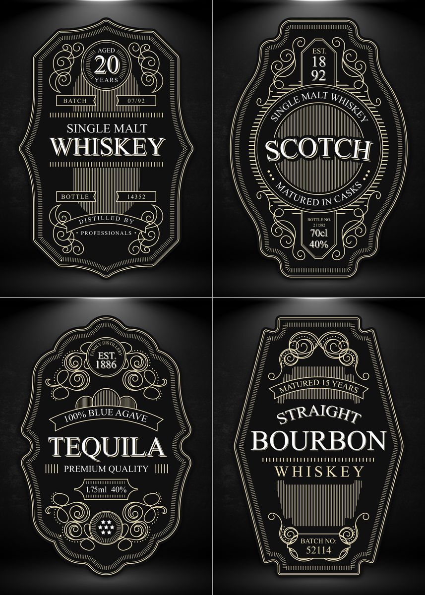 'Elegant Drink Labels Sign' Poster, picture, metal print, paint by ...