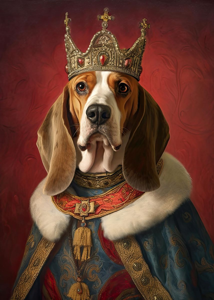 'Basset Hound The King ' Poster, picture, metal print, paint by ...