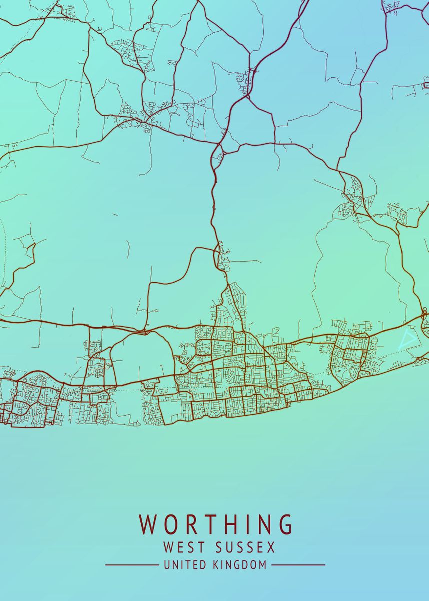 'Worthing UK City Map' Poster, picture, metal print, paint by Gigi Bgm ...