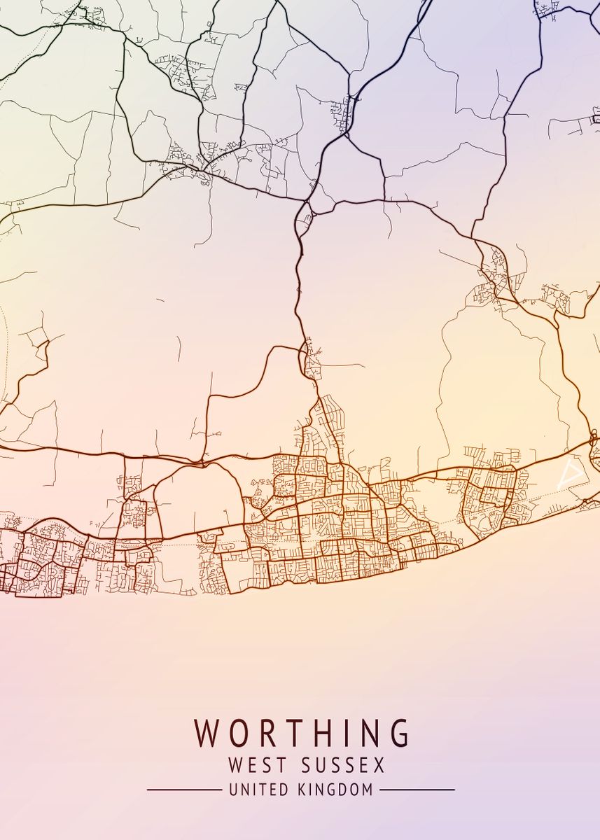 'Worthing UK City Map' Poster, picture, metal print, paint by Gigi Bgm ...