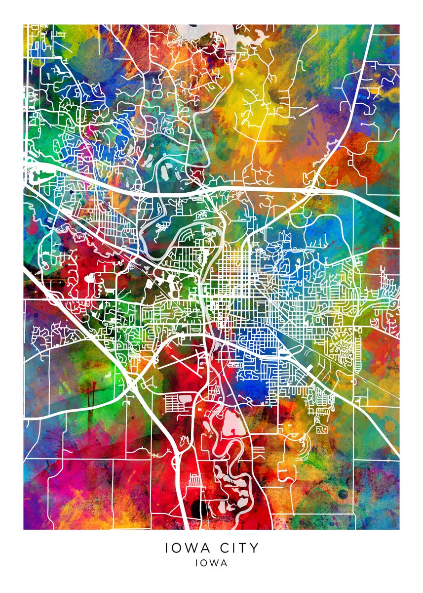 'Iowa City Iowa Map' Poster, picture, metal print, paint by Michael ...