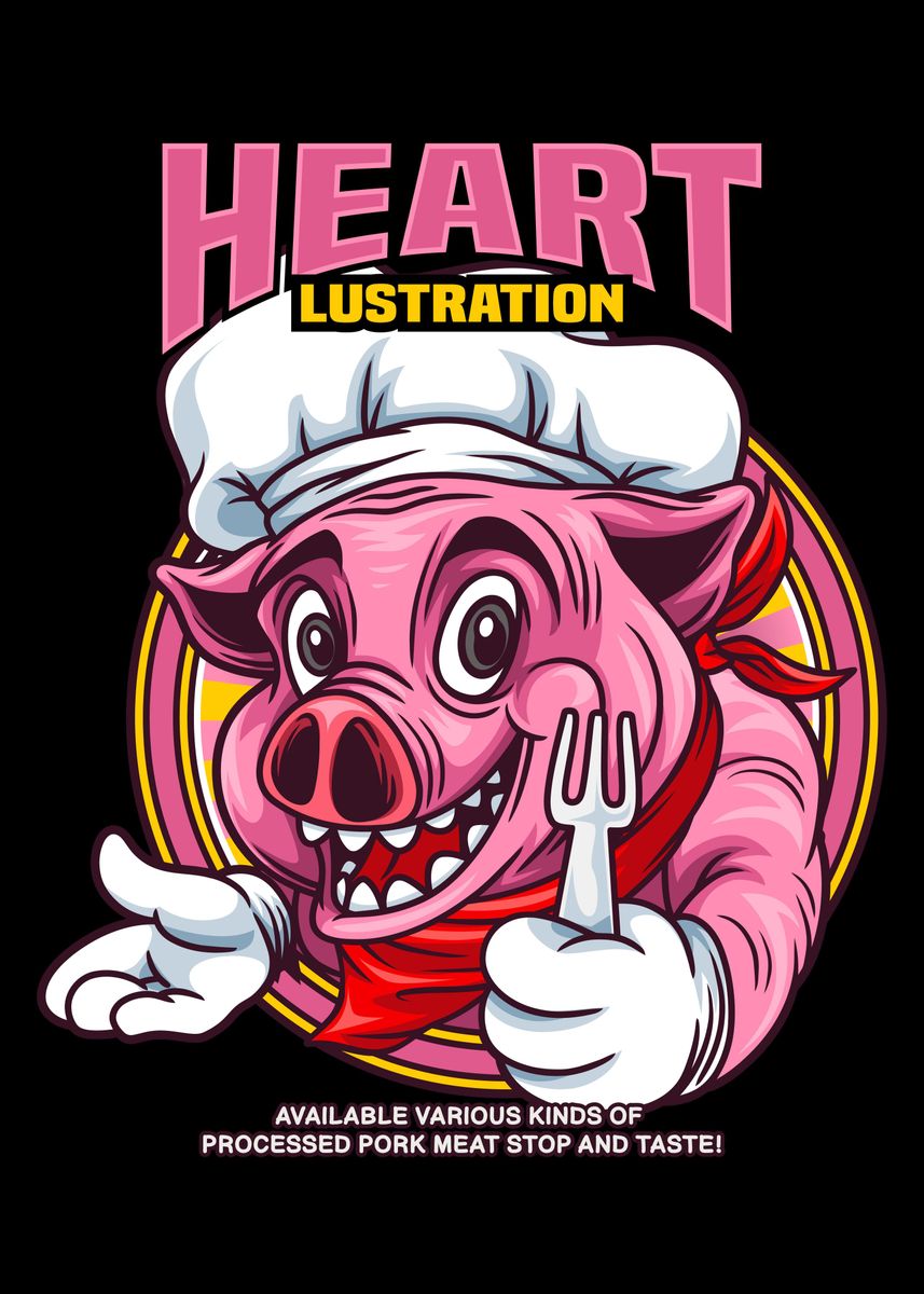 'Pig Chef Mascot Text' Poster, picture, metal print, paint by hendra ...