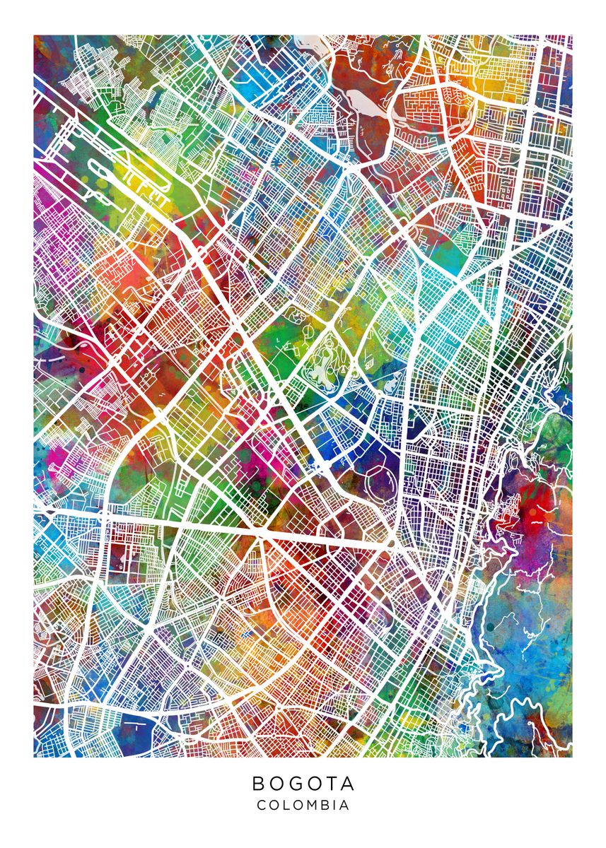 'Bogota Colombia Map' Poster, picture, metal print, paint by Michael ...