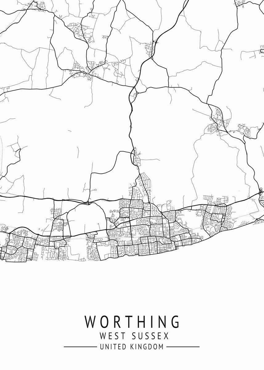 'Worthing UK City Map' Poster, picture, metal print, paint by Gigi Bgm ...