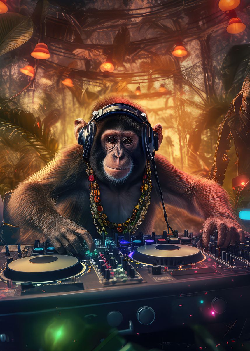 'Monkey headphone dj music' Poster, picture, metal print, paint by gani ...