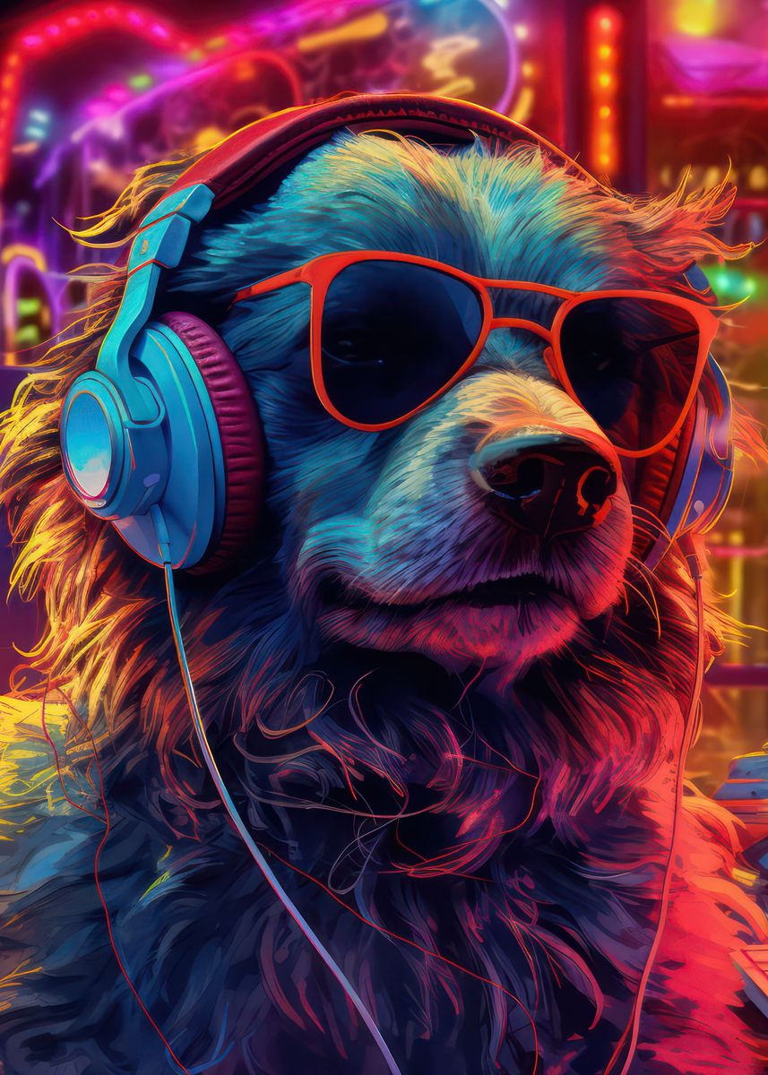 'Dog headphone dj music' Poster, picture, metal print, paint by gani ...