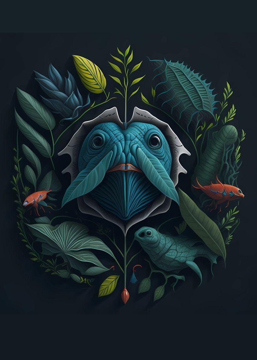 'turtle face leaves' Poster by Melquisedec Stocel | Displate