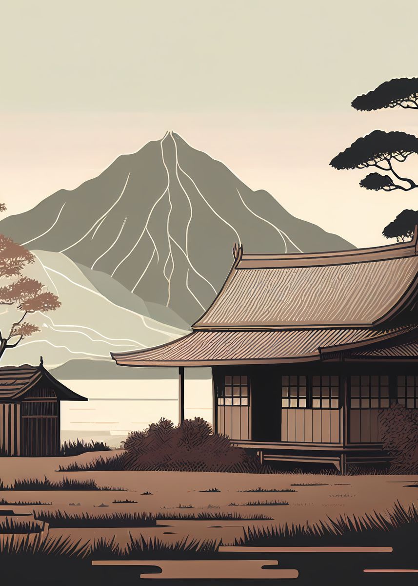 'Vintage Asian Landscape' Poster, picture, metal print, paint by ...