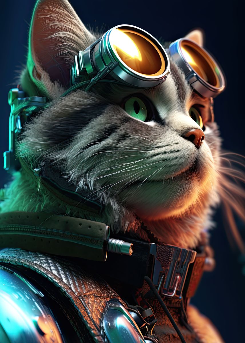 'cyber cat' Poster, picture, metal print, paint by TsabitQeis | Displate