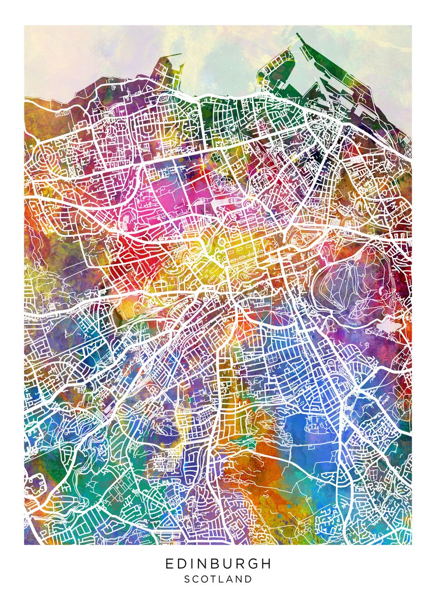 'Edinburgh Scotland Map' Poster, picture, metal print, paint by Michael ...