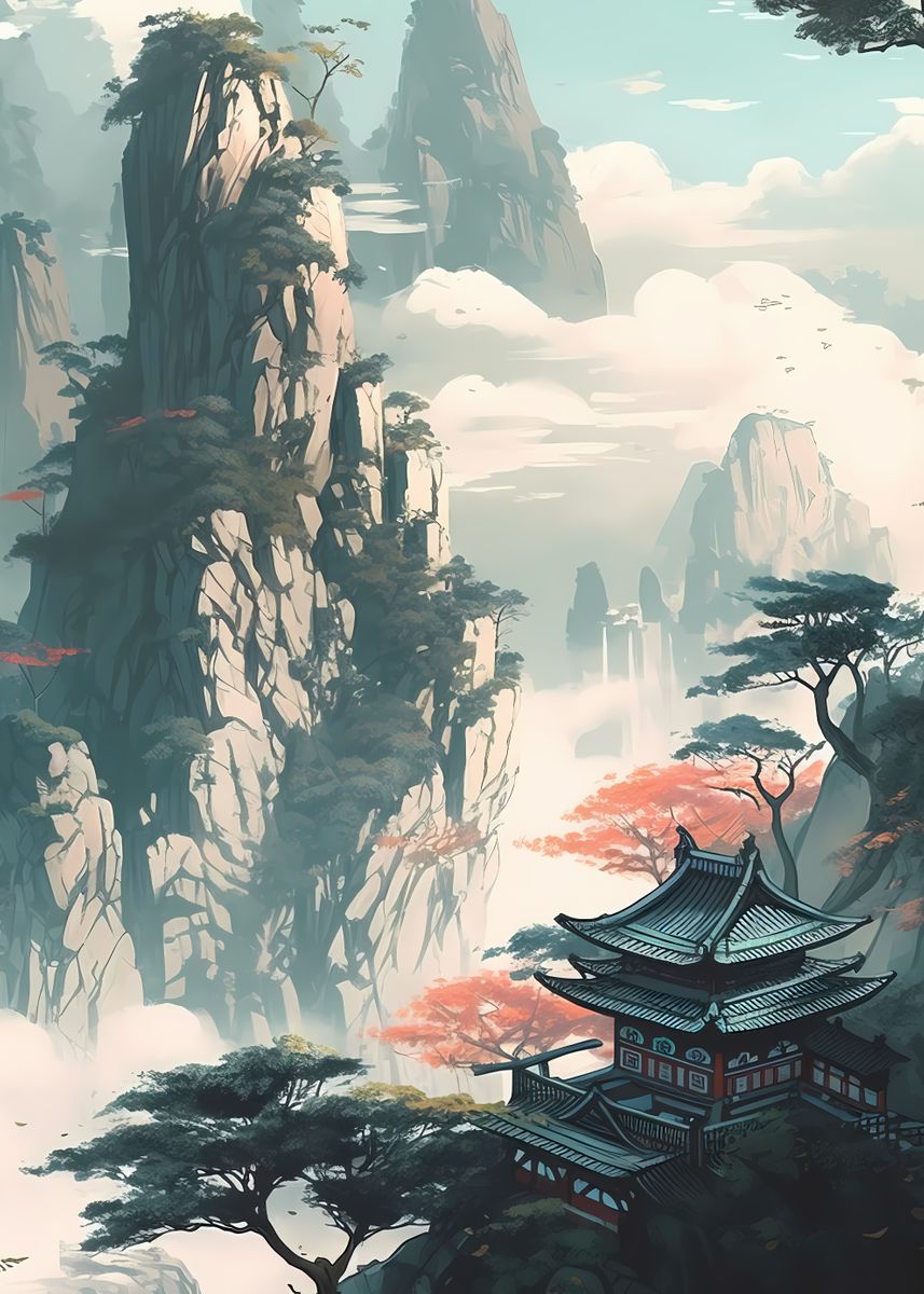 'Vintage Asian Landscape' Poster, picture, metal print, paint by ...