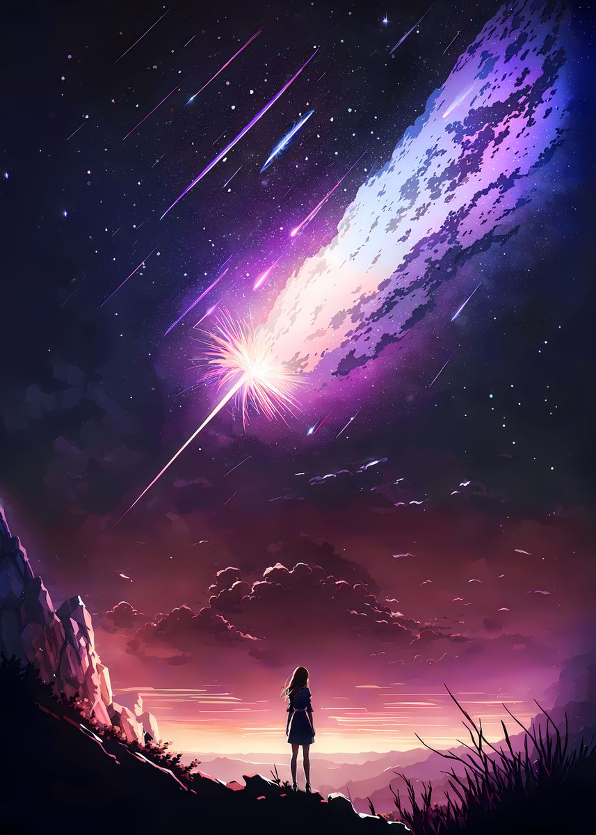 'Galaxy Meteor Sunset' Poster, picture, metal print, paint by Luong ...
