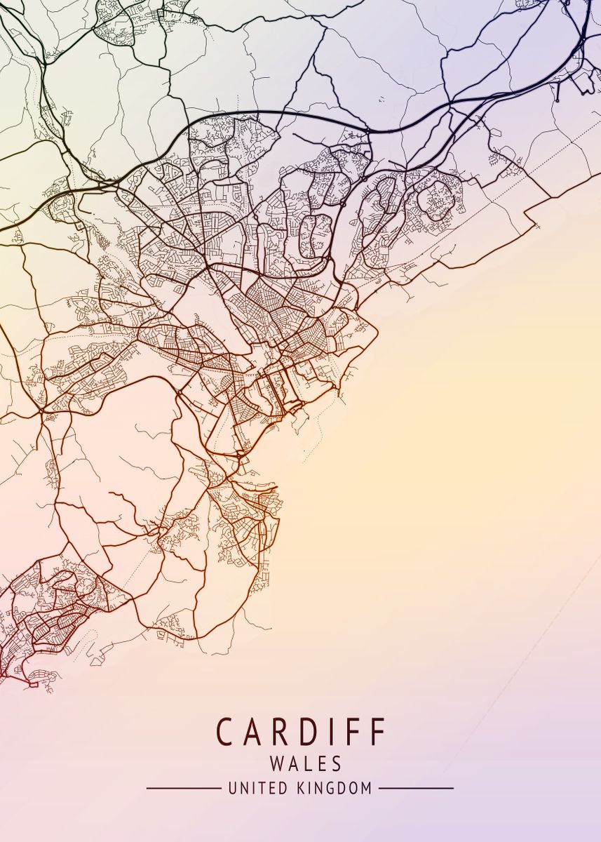 'Cardiff Wales UK City Map' Poster, picture, metal print, paint by Gigi ...