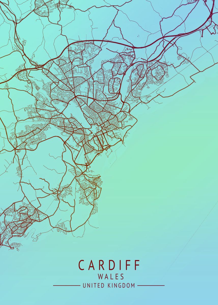'Cardiff Wales UK City Map' Poster, picture, metal print, paint by Gigi ...