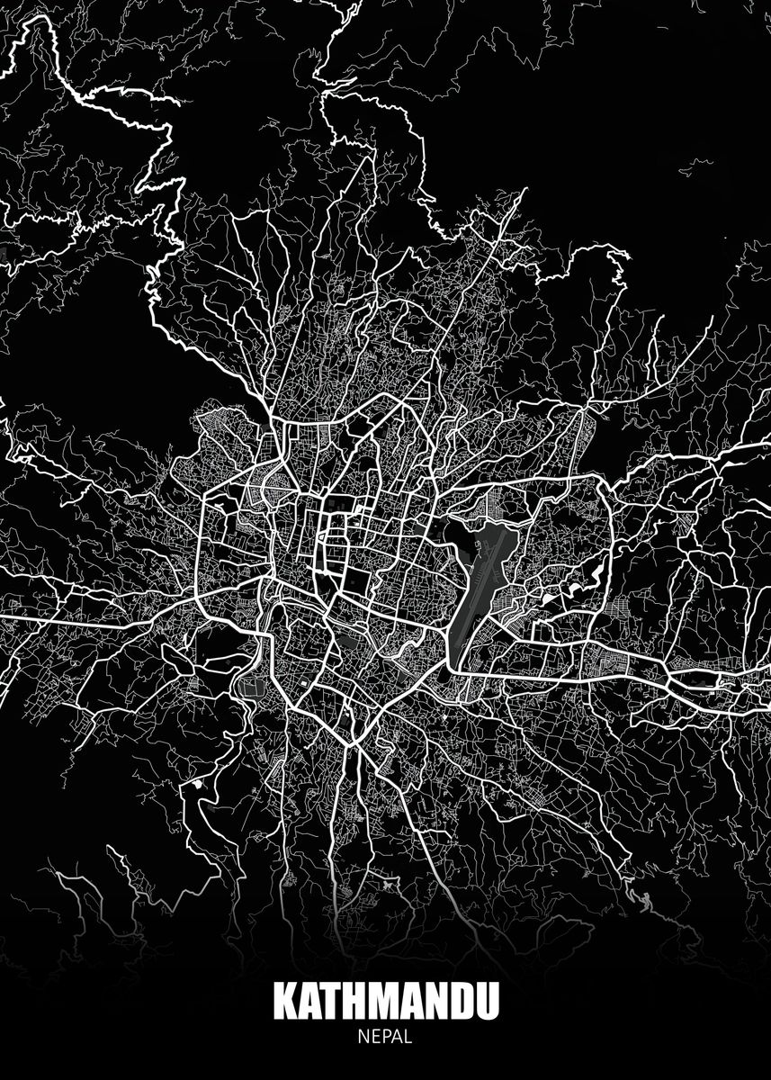 'Kathmandu Nepal Map' Poster, picture, metal print, paint by Zake ...