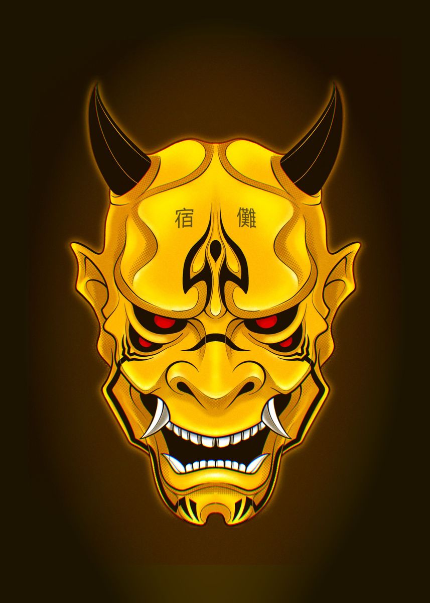 'Yellow hannya mask' Poster, picture, metal print, paint by pxlsm ...