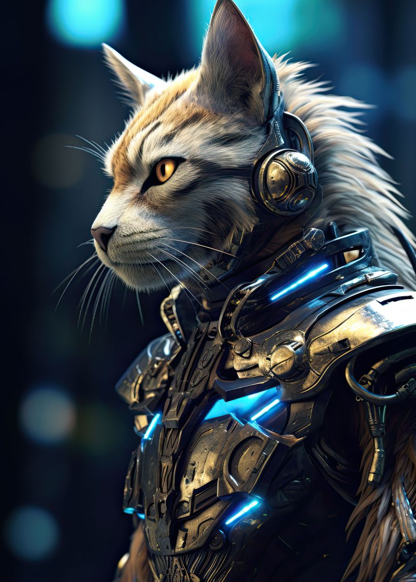 'robot cat' Poster, picture, metal print, paint by TsabitQeis | Displate
