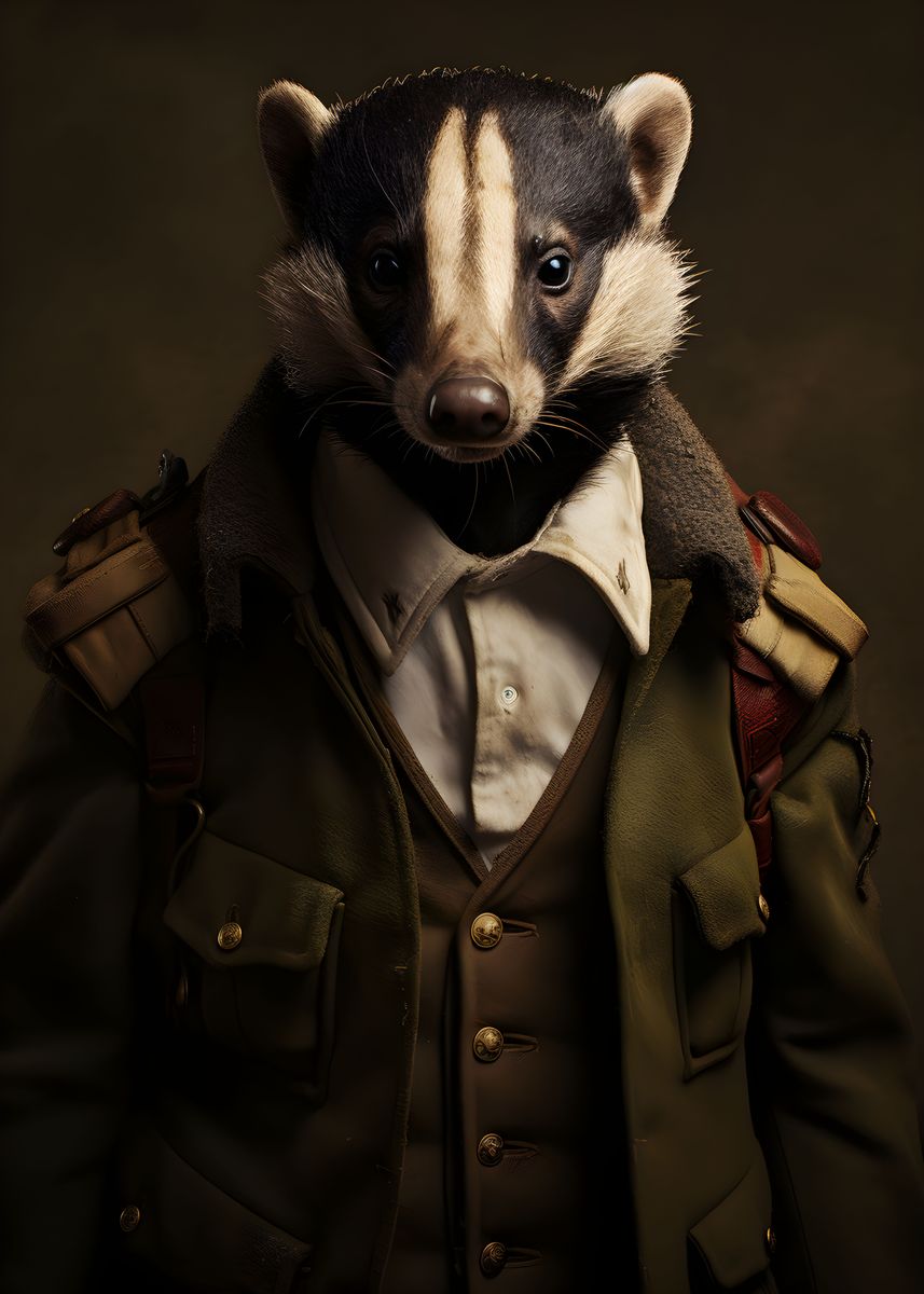 'Military Badger' Poster, picture, metal print, paint by Makadur | Displate