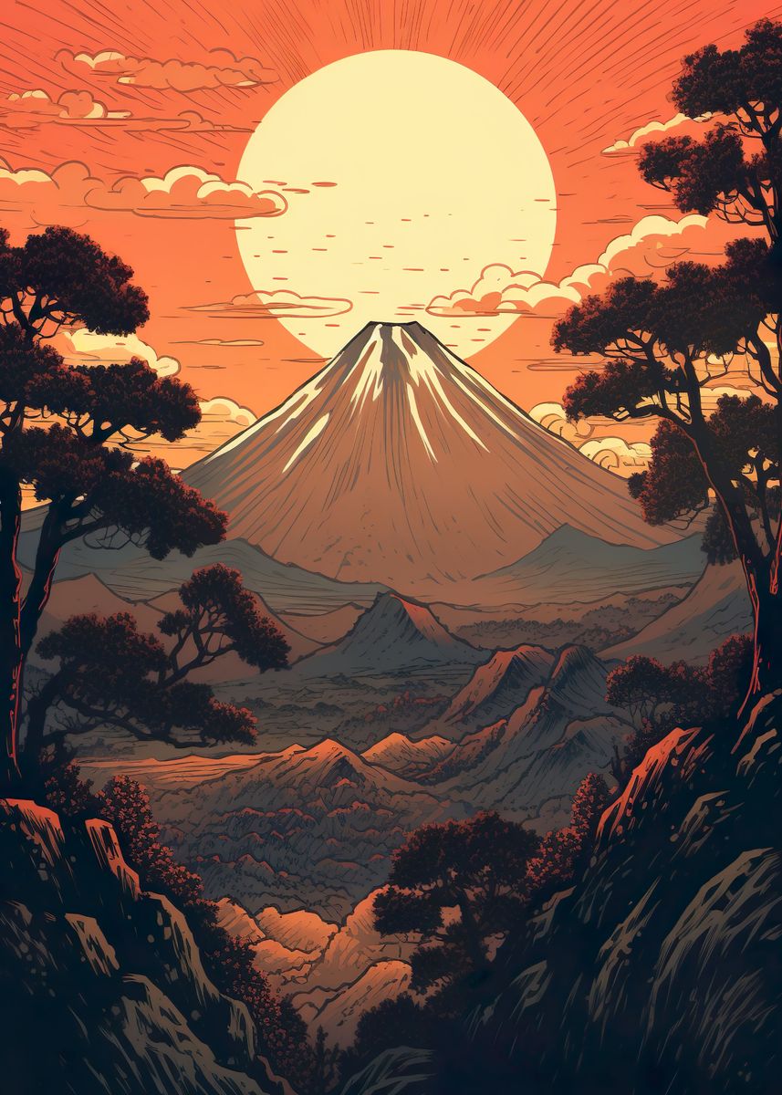 'Vintage Asian Landscape' Poster, picture, metal print, paint by ...