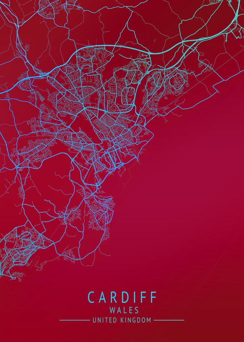 'Cardiff Wales UK City Map' Poster, picture, metal print, paint by Gigi ...
