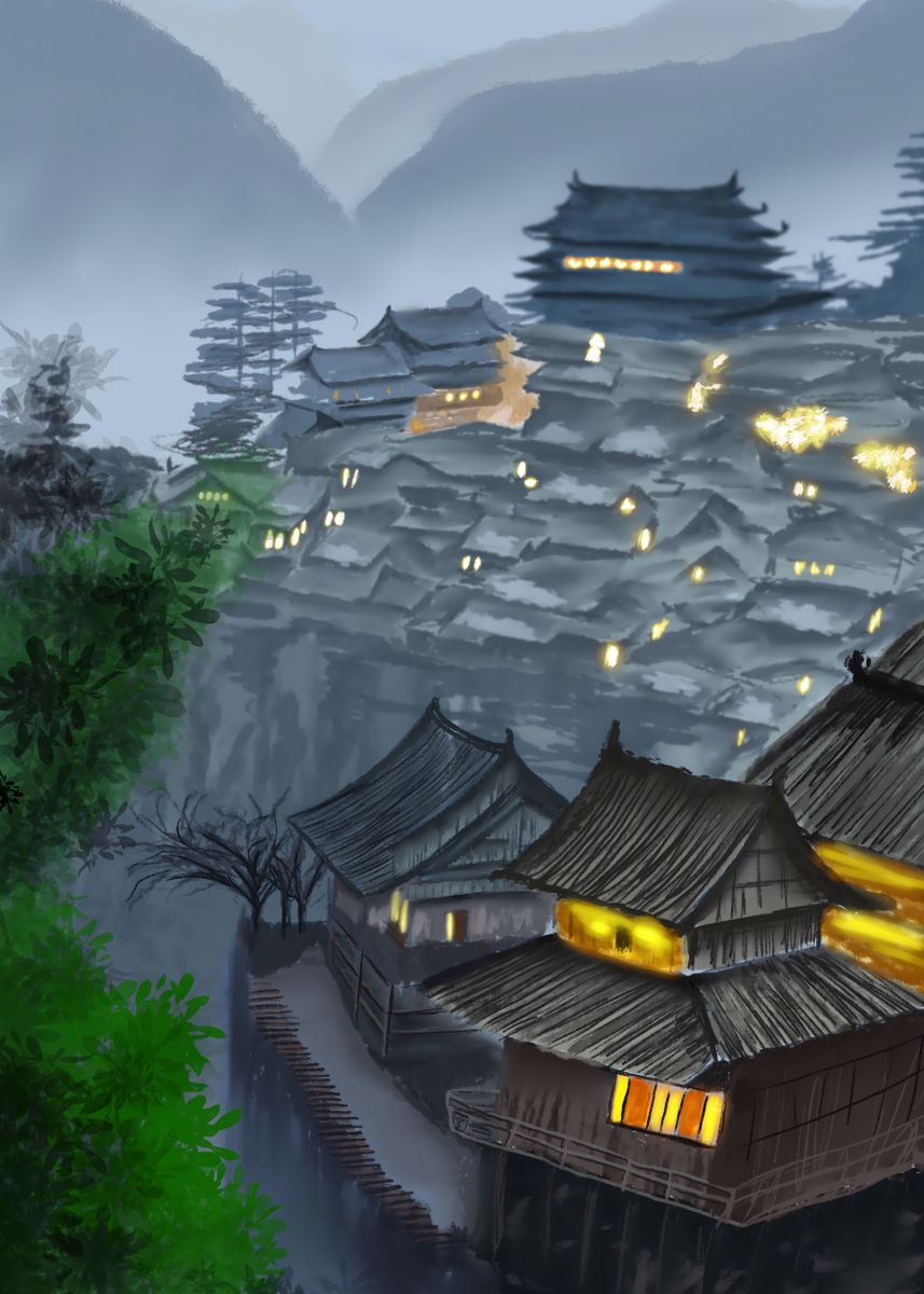 'Vintage Asian Landscape' Poster, picture, metal print, paint by ...