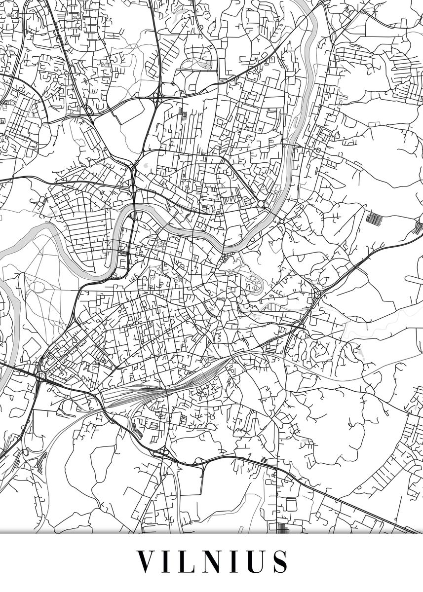 'Vilnius White Map' Poster, picture, metal print, paint by dkDesign ...