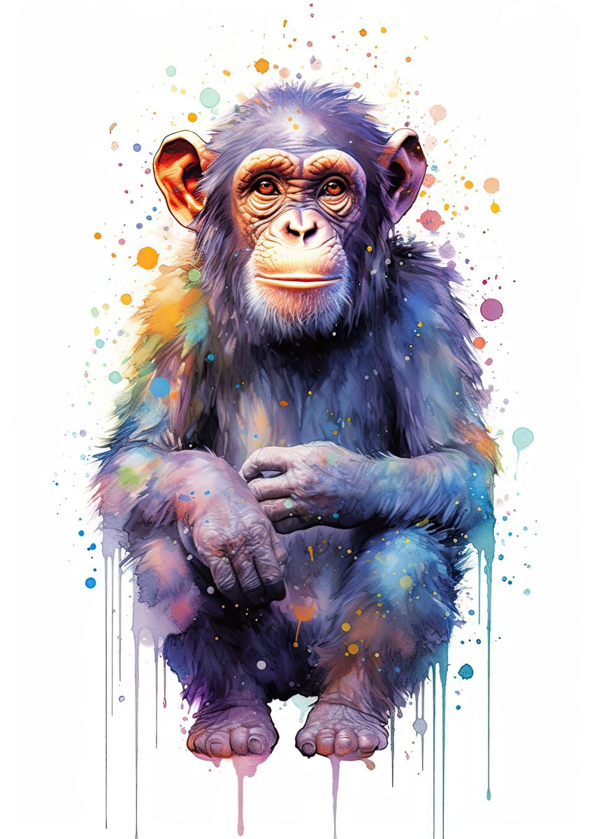 'Watercolor Monkey Painting' Poster, picture, metal print, paint by ...