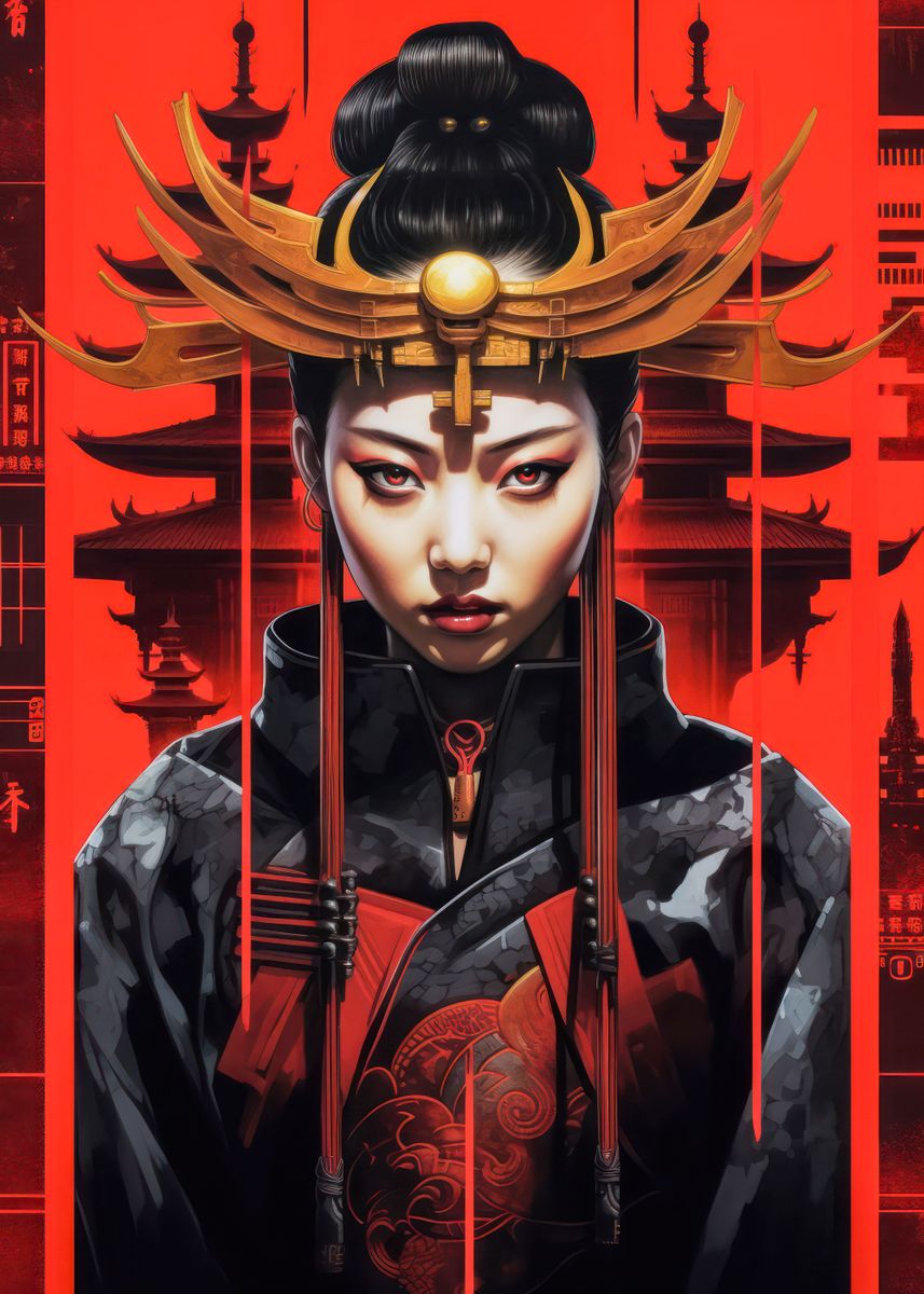 'Geisha Girl with Red Eyes' Poster, picture, metal print, paint by ...