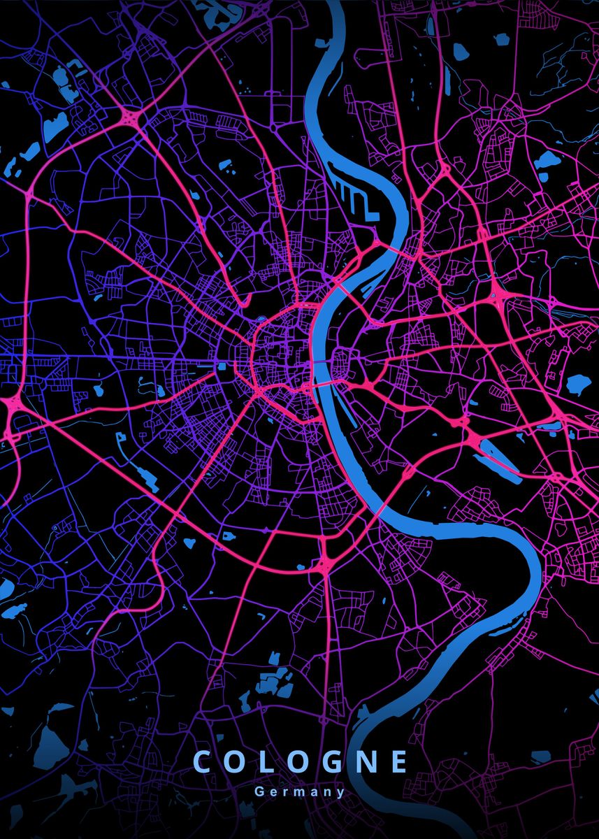 'Cologne Germany Map' Poster, picture, metal print, paint by Deeo ...