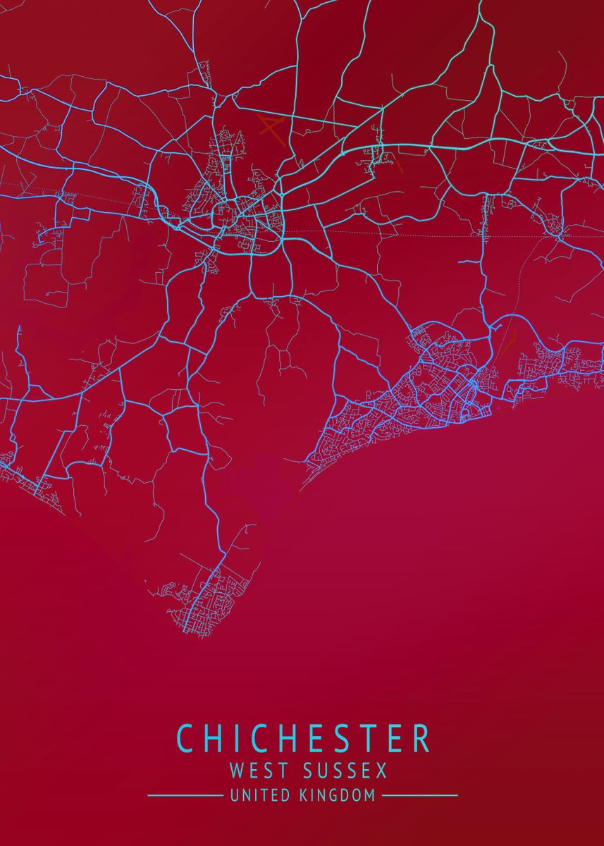 'Chichester UK City Map' Poster, picture, metal print, paint by Gigi ...