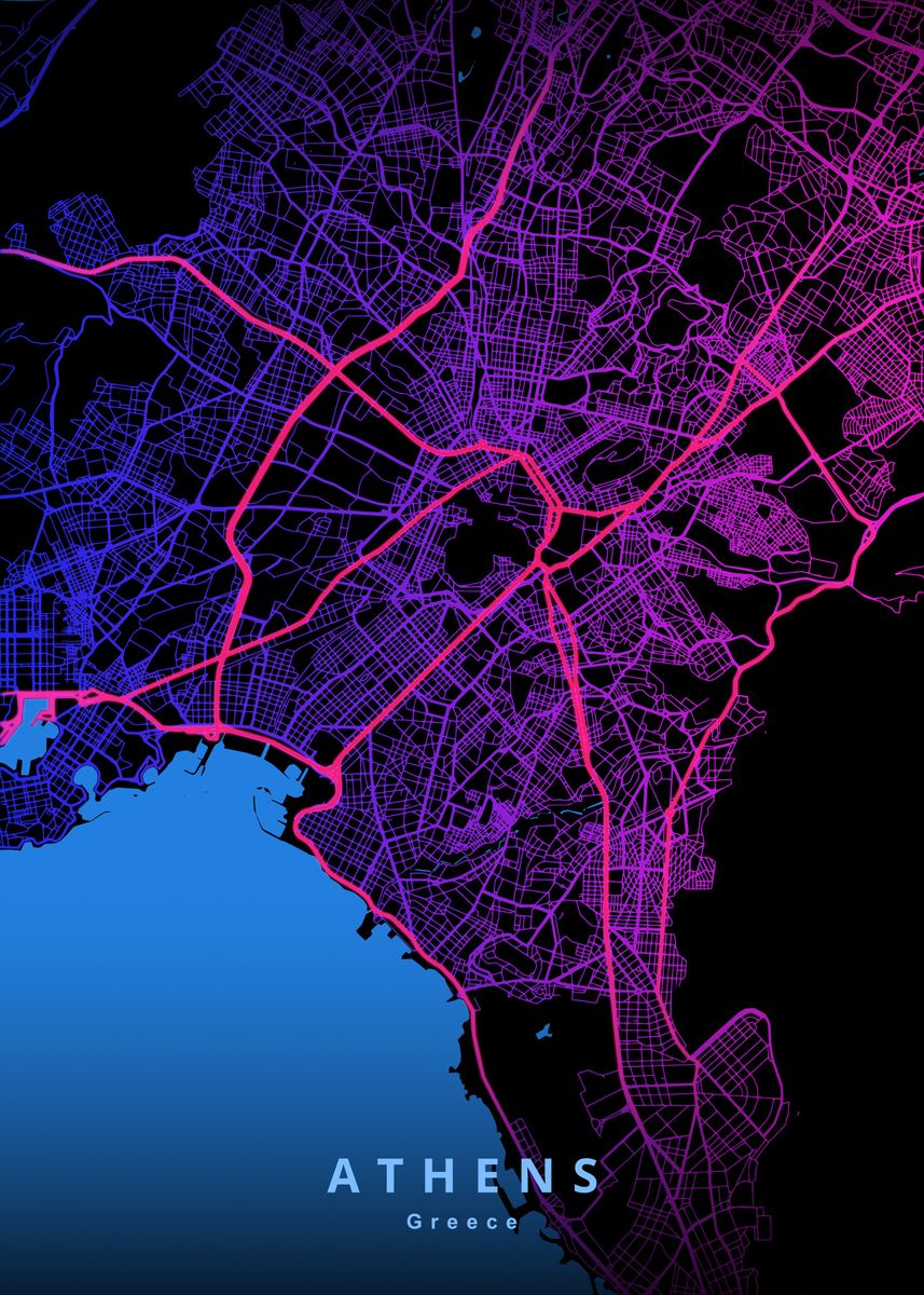 'Athens Greece Map' Poster, picture, metal print, paint by Deeo | Displate