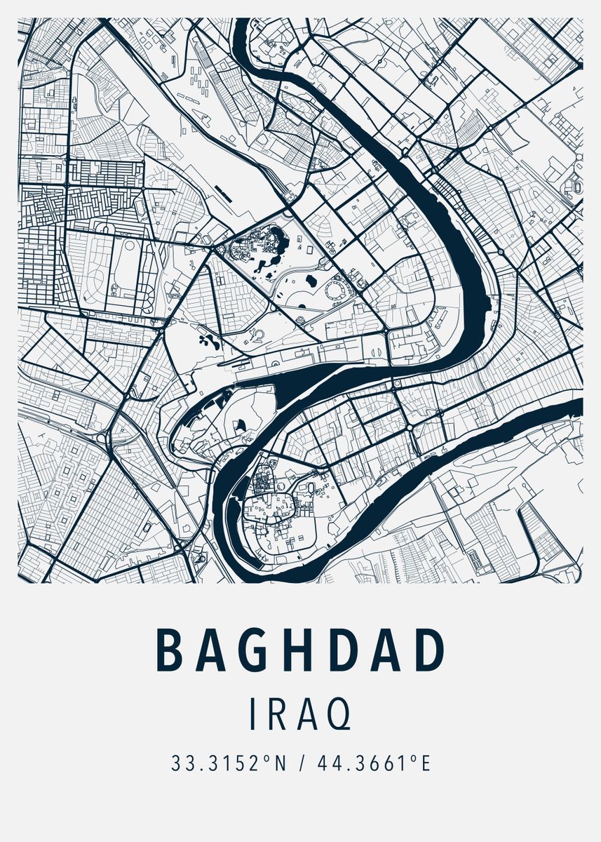 'baghdad simple map' Poster, picture, metal print, paint by Denise ...