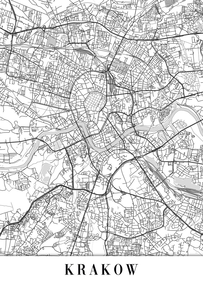 'Krakow White Map' Poster, picture, metal print, paint by dkDesign | Displate
